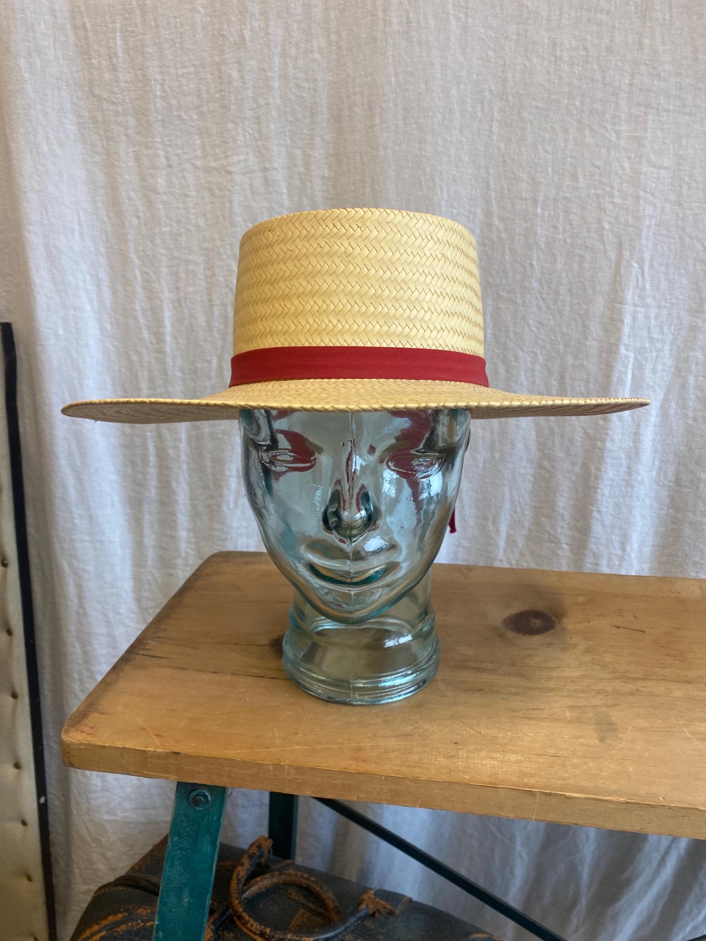 Vintage Straw Boater With Big Red Bow - Etsy