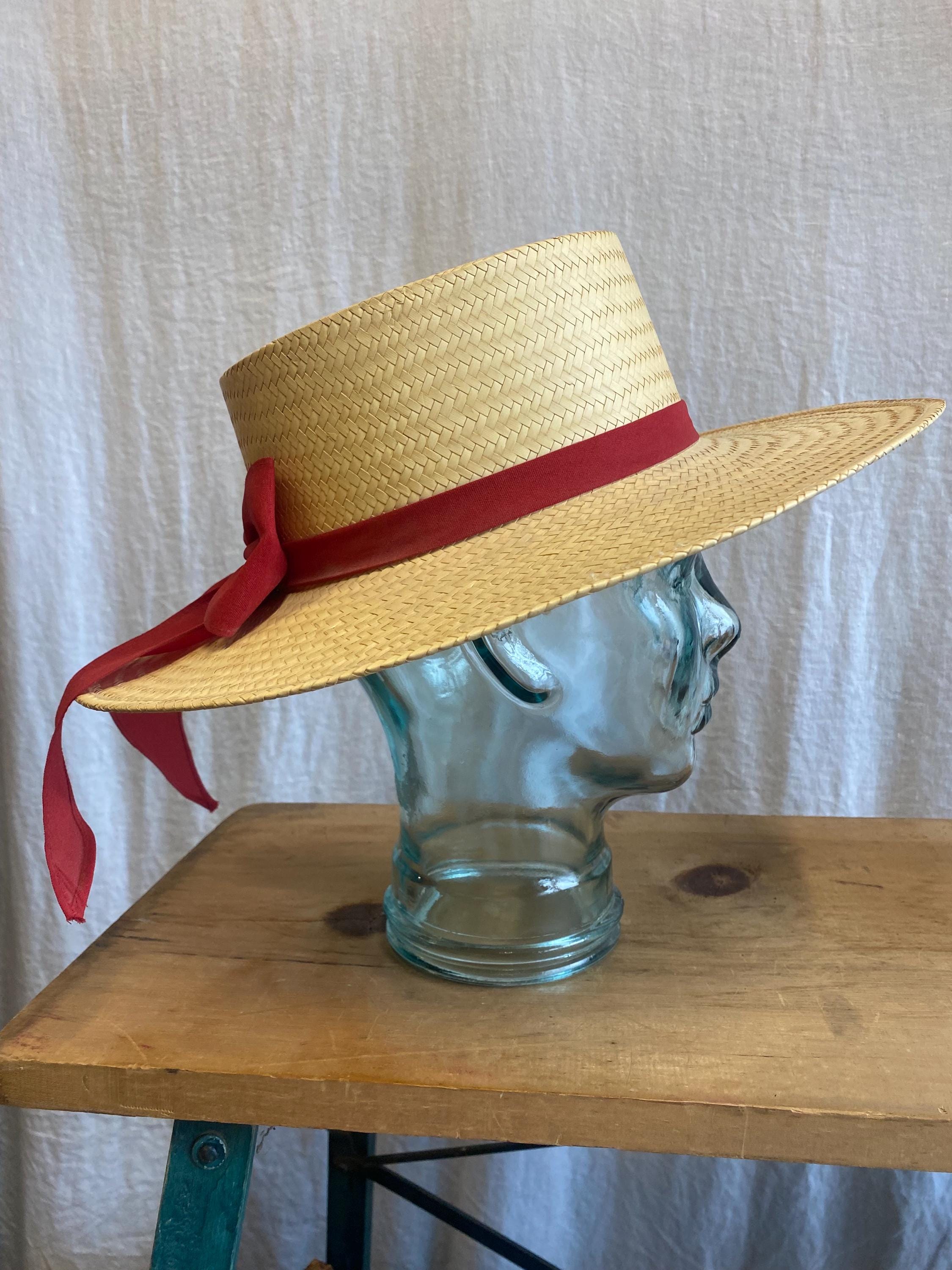 Vintage Straw Boater With Big Red Bow - Etsy