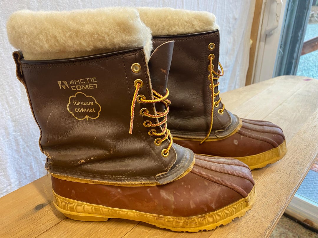 Mens Vintage Leather, Rubber, Wool, and Shearling Winter Boots. Sz. 10 ...