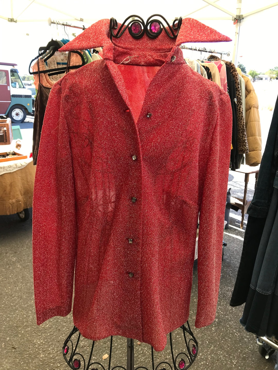 1970’s Red and Silver Metallic Blouse - Etsy