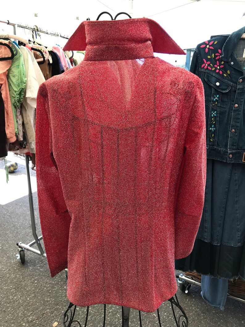 1970’s Red and Silver Metallic Blouse - Etsy