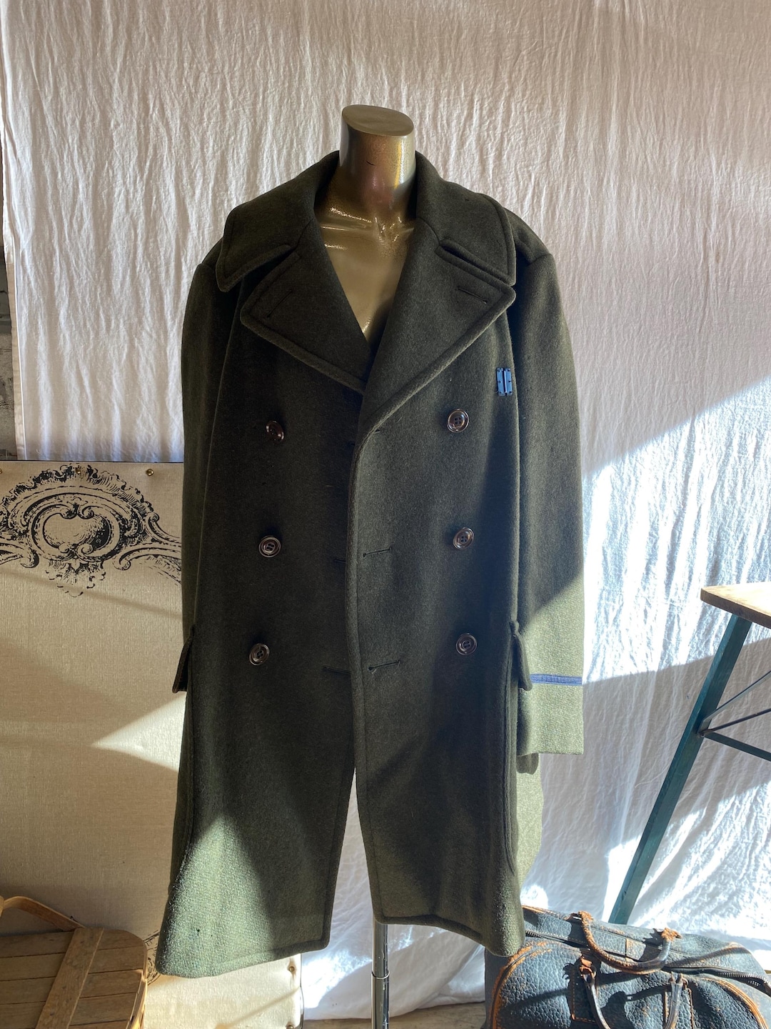 Vintage Military Wool Double Breasted Overcoat. Army Green. Sz. L - Etsy
