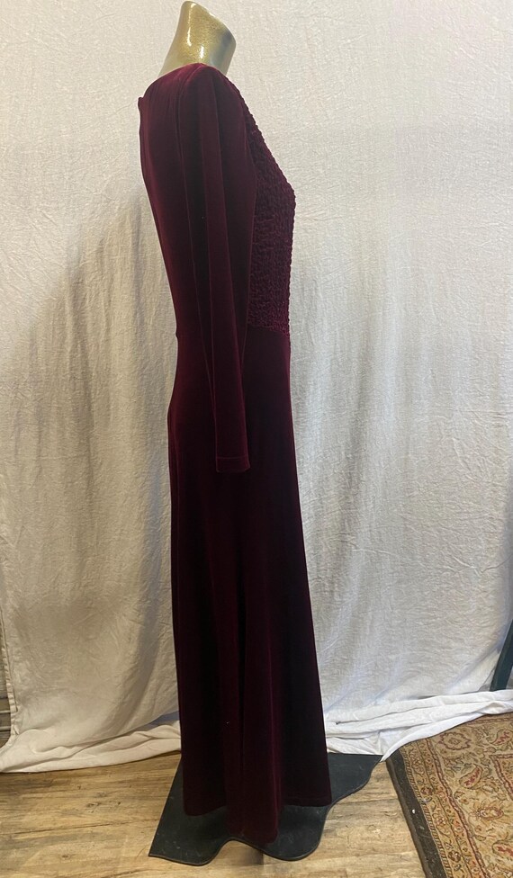 1990’s vintage burgundy velvet dress with ruched velv… - Gem