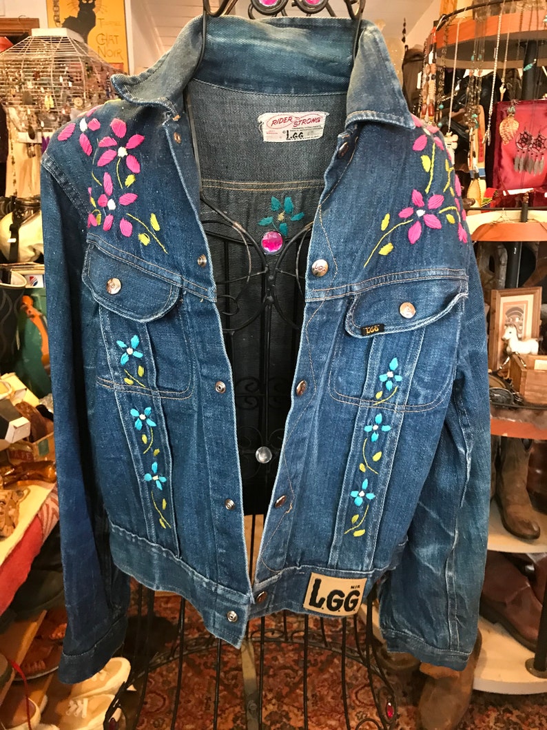Denim Jacket Vintage Embroidered - Etsy
