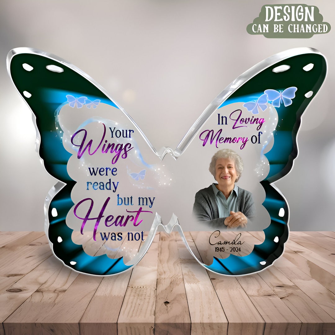 Custom Personalized Memorial Photo Butterfly Acrylic Plaque Memorial ...