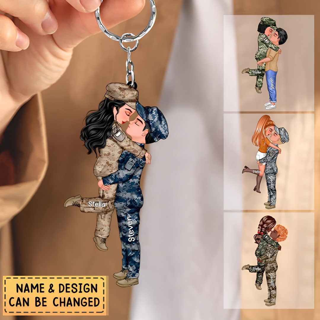 Personalized Couple Military Acrylic Keychain, Custom Military Keychain ...