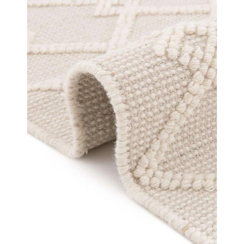 Ethereal Symmetry Handwoven Wool Area Rug, Ivory/off-white, Geometric ...