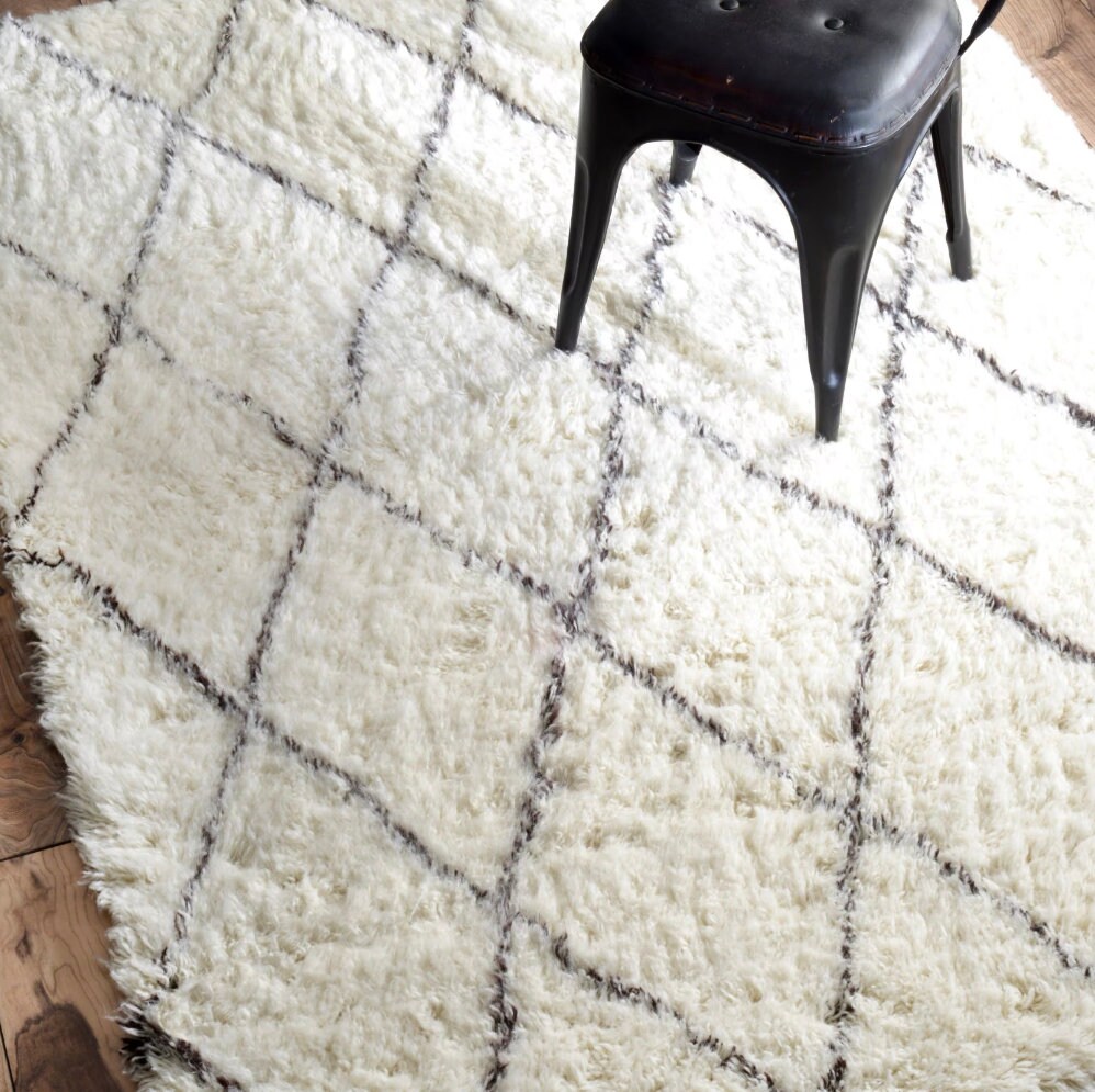 Diamond Monochrome - Handwoven Wool Area Rug, Ivory/off White & Black ...