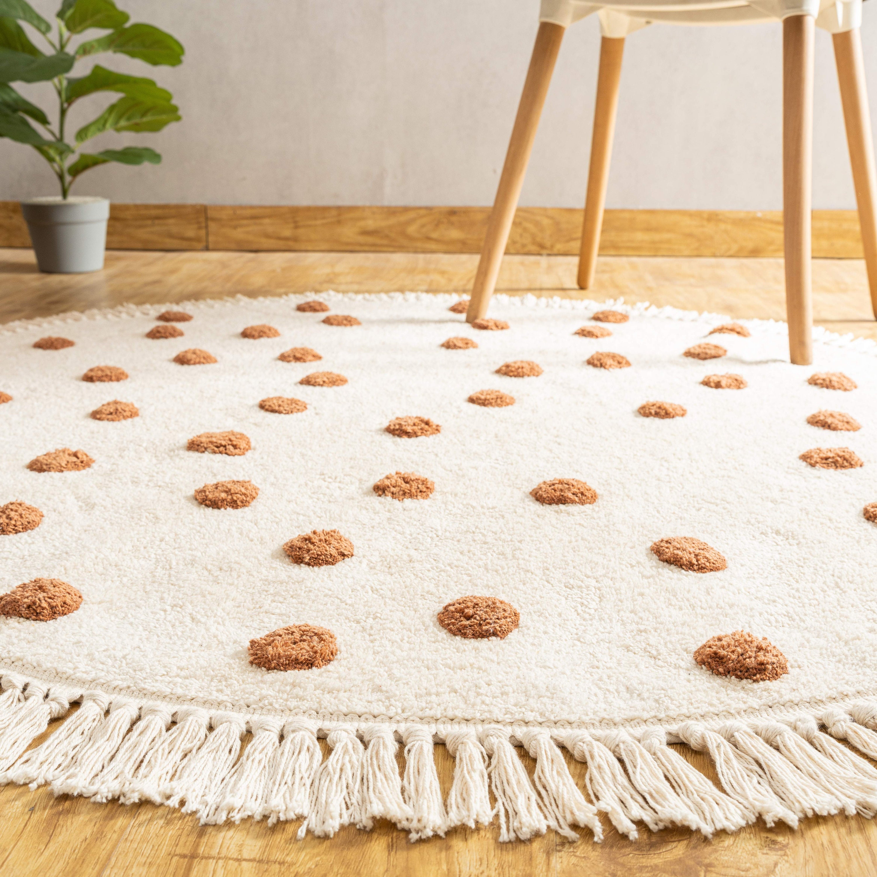 Polka Dots Hand-tufted Cotton Round Area Rug Brown & White - Etsy