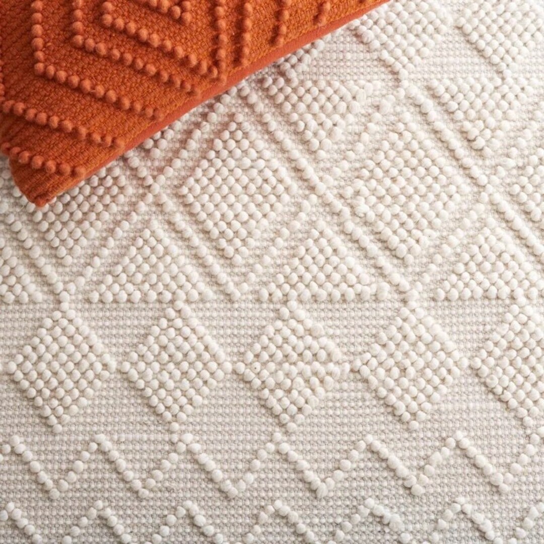 Whispering Chevron - Handwoven Wool Area Rug, Ivory/off-white, Chevron ...