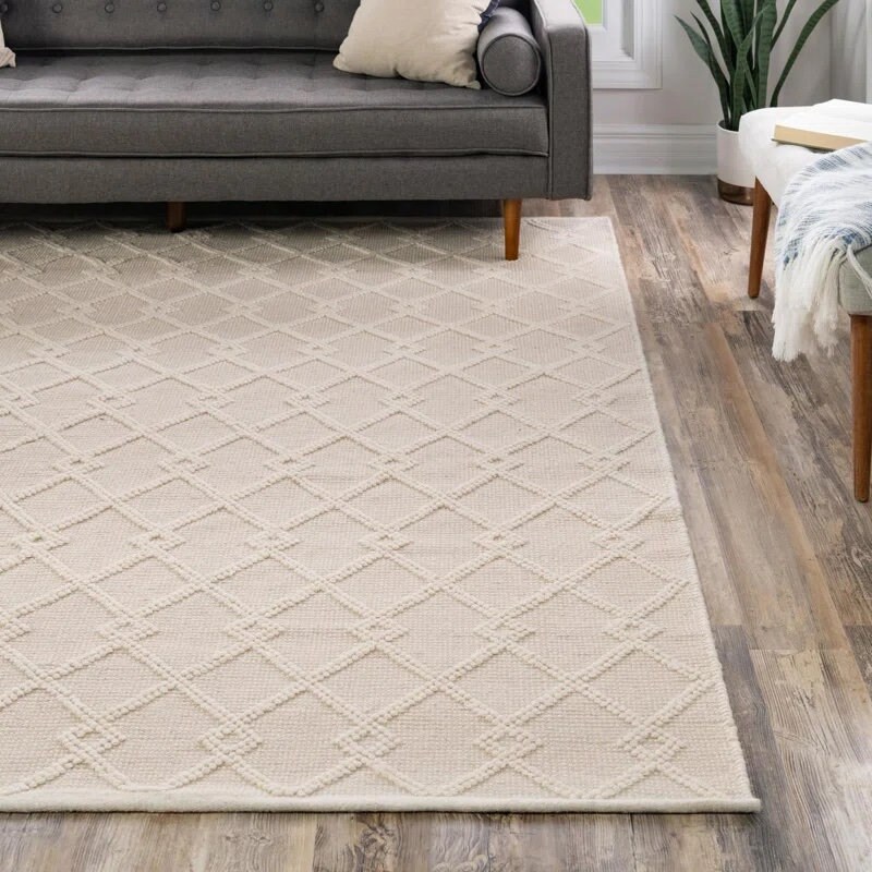 Ethereal Symmetry Handwoven Wool Area Rug, Ivory/off-white, Geometric ...
