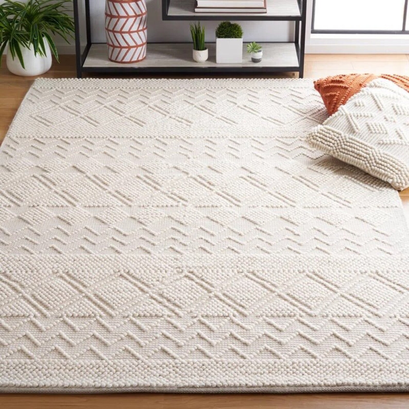 Whispering Chevron - Handwoven Wool Area Rug, Ivory/off-white, Chevron ...