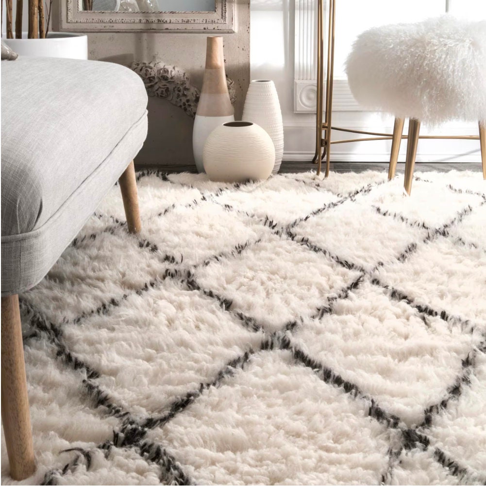 Diamond Monochrome - Handwoven Wool Area Rug, Ivory/off White & Black ...