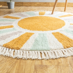 Houseofdecor - Sunburst Round Cotton Area Rug, Hand Tufted, Mustard ...
