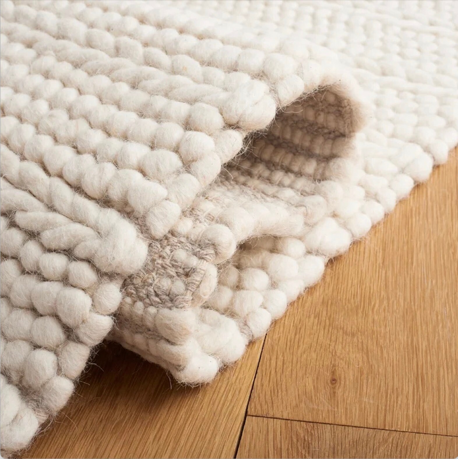 Houseofdecor - Hand Knitted Chunky Wool Area Rug, Ivory/off-white, Loop ...