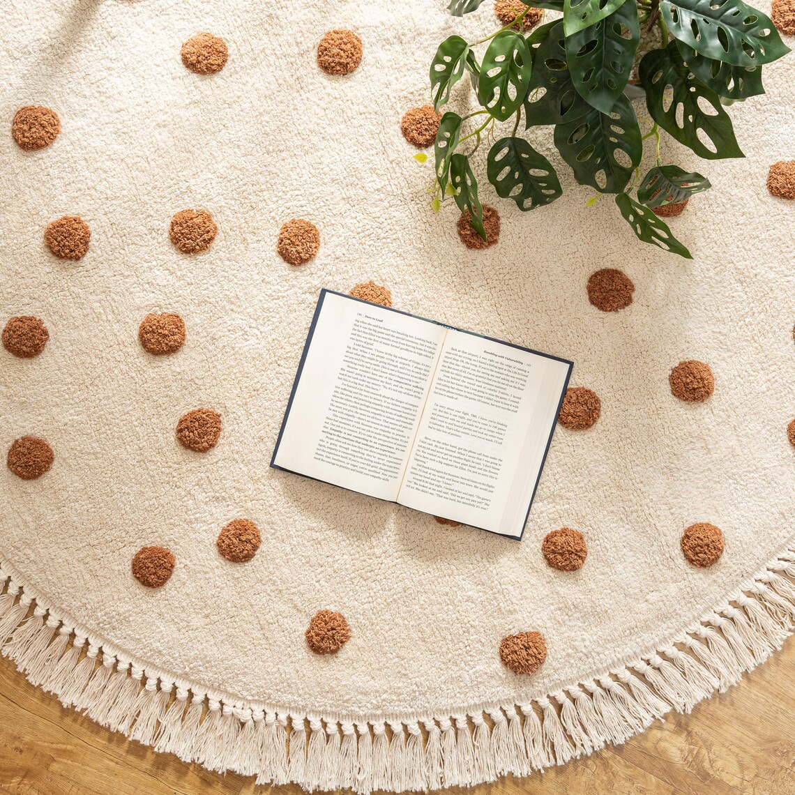 Polka Dots Hand-tufted Cotton Round Area Rug Brown & White - Etsy