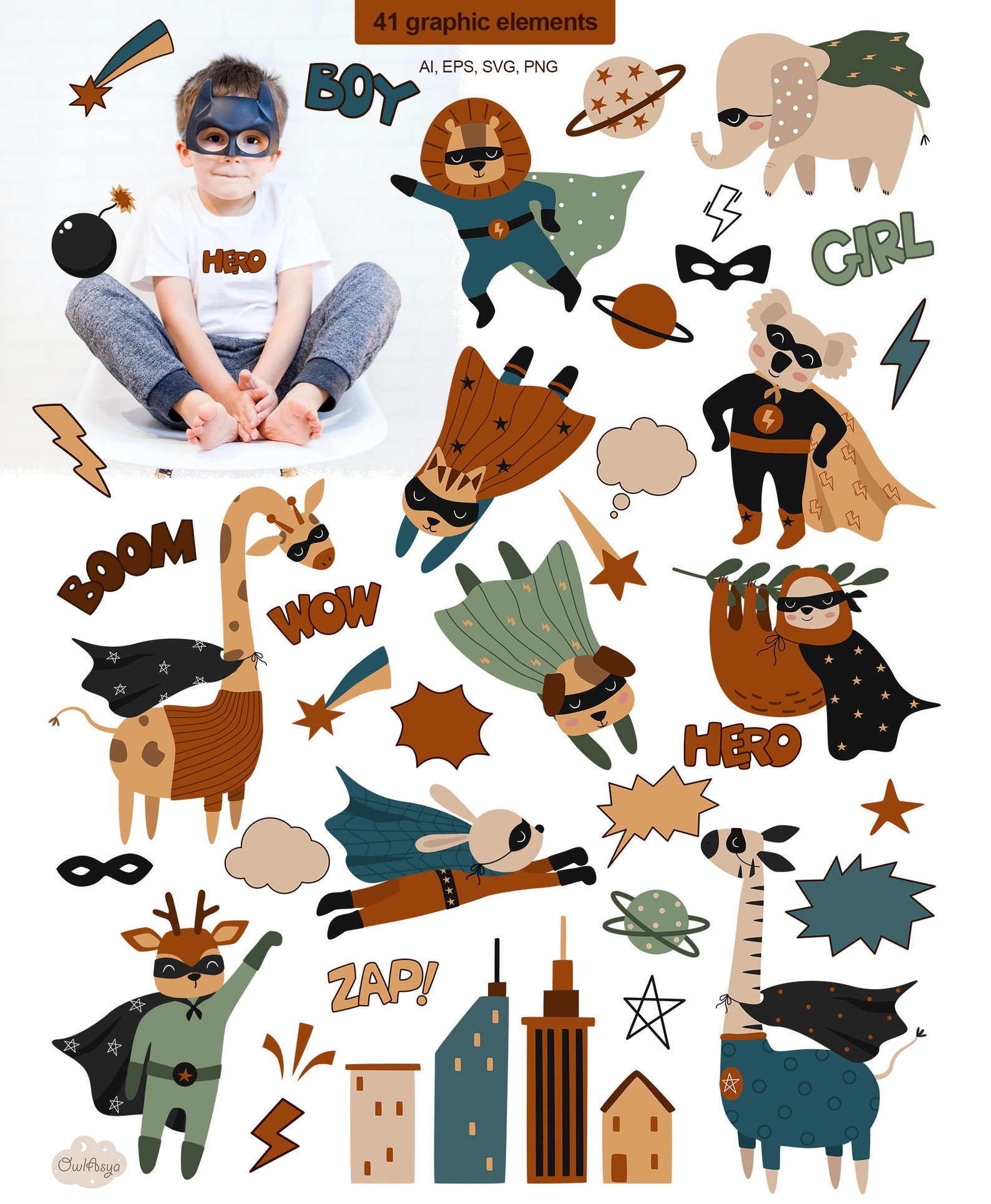 Superhero Animals SVG, Super Heroes Clipart, Birthday Party DIY, Super ...