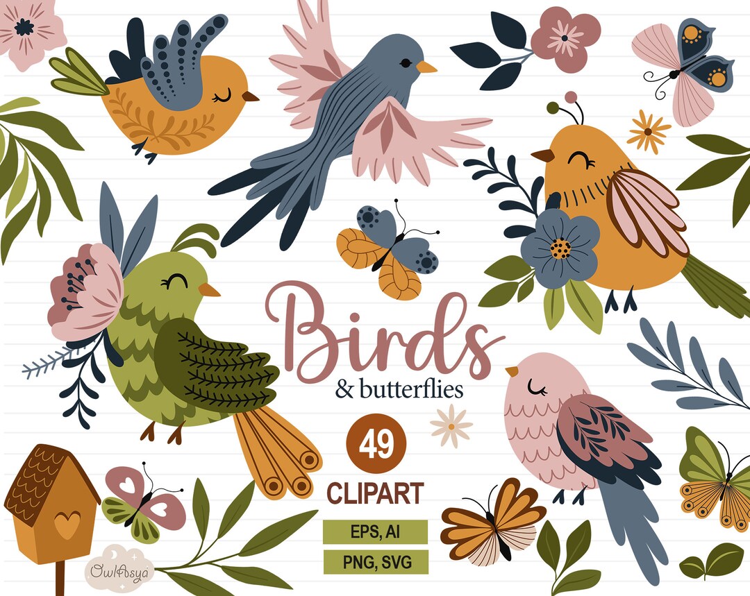 Birds SVG, Butterfly Clipart, Flower PNG, Spring Clipart, Butterfly SVG ...