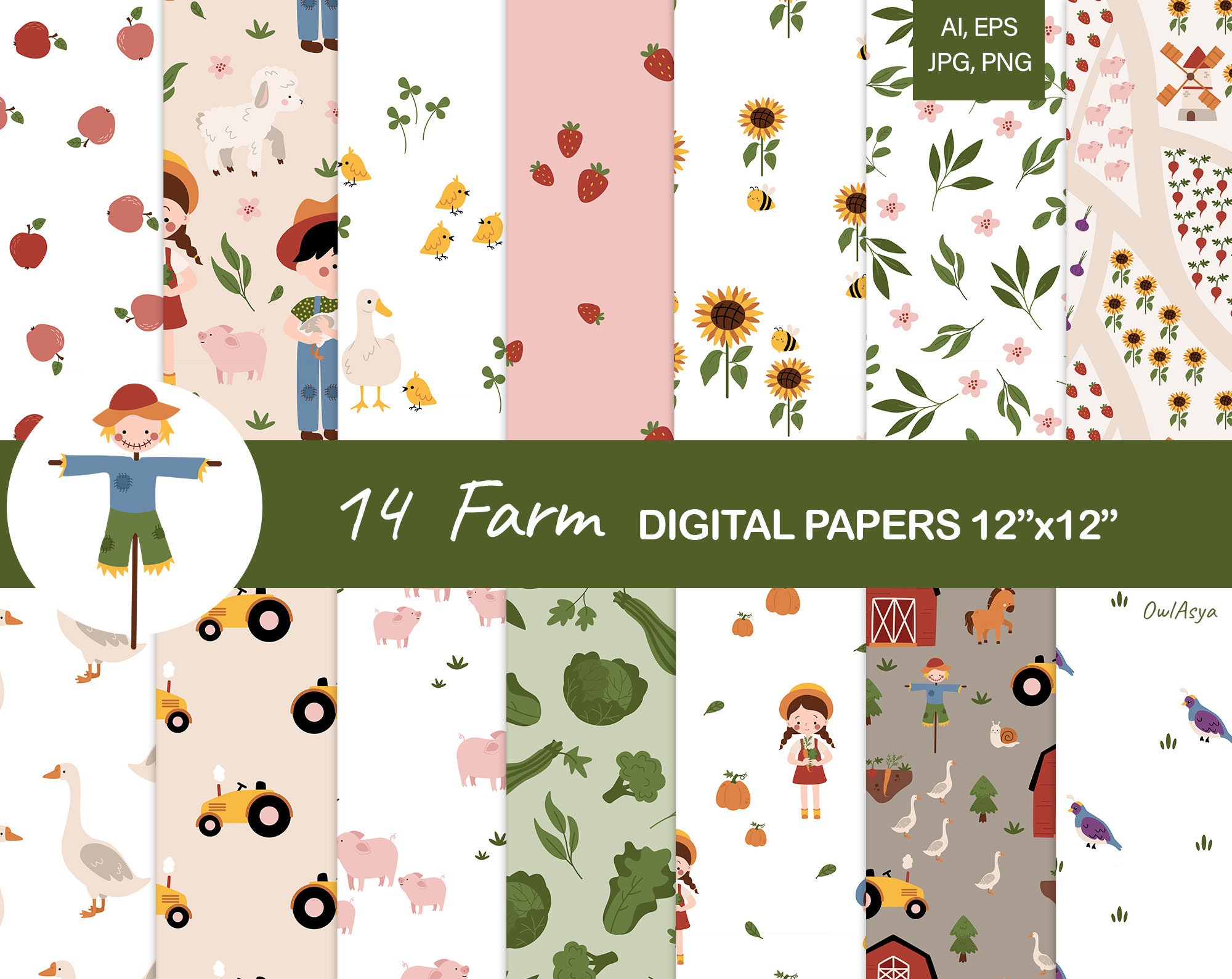 Farm Life Animals Digital Paper, Animals Seamless Pattern, Farm ...