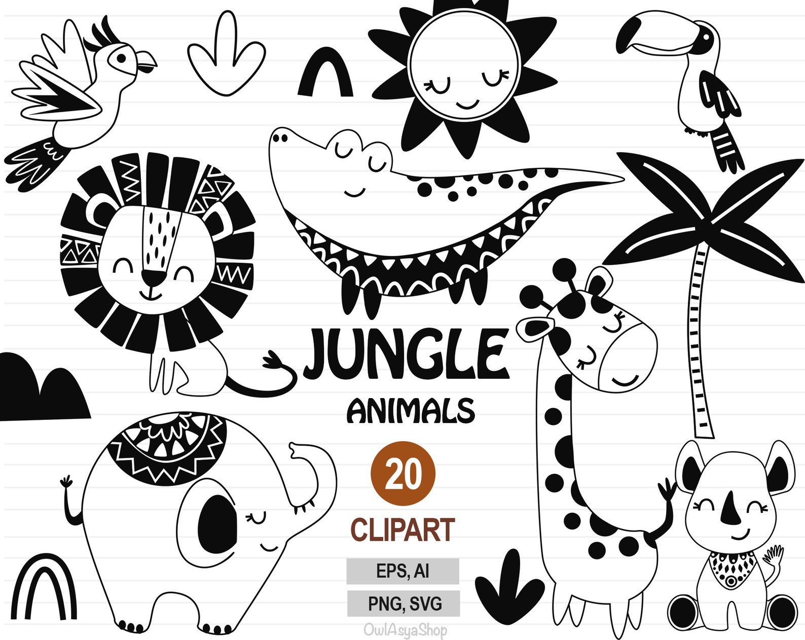 Jungle Animals Svg, Safari Clipart, Zoo Animals, Kids Clipart, Tropical ...