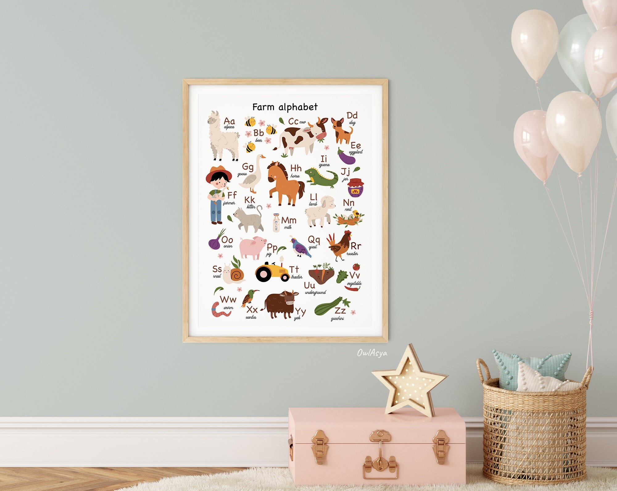 Farm Alphabet Posters, Classroom Print, Kids Educational Poster, Farm ...