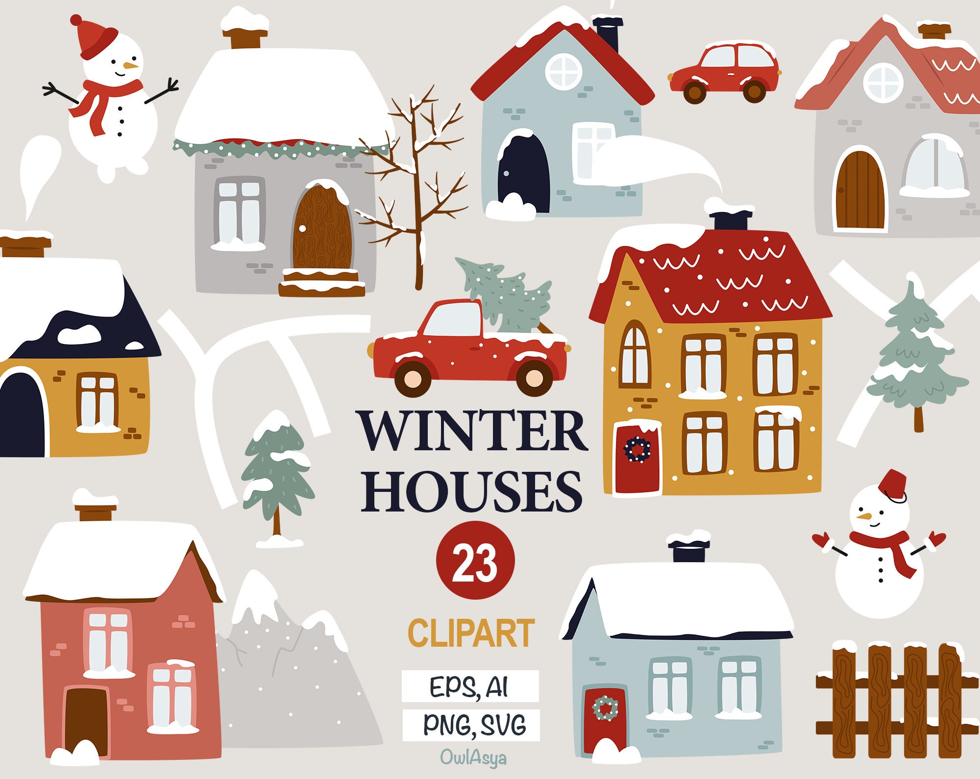 Winter House Clipart, City Houses SVG, Home Clipart, Christmas Car SVG ...