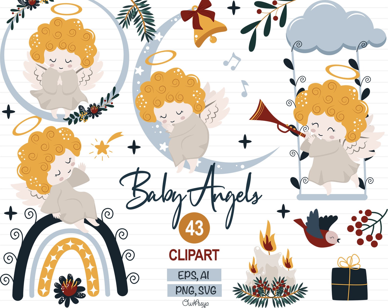 Christmas Angel Clipart, Cute Angel SVG, Angel PNG, Christmas Clipart ...