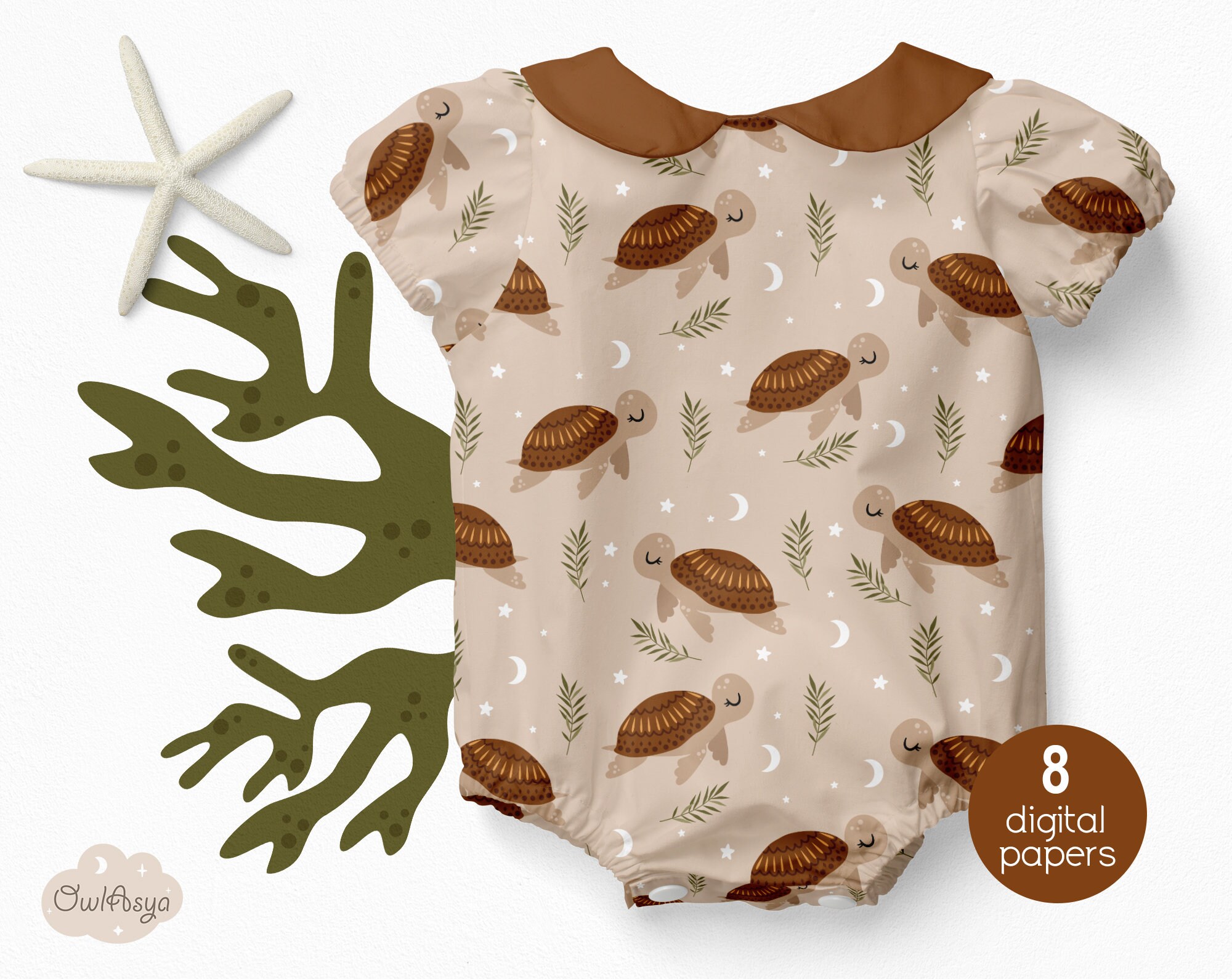 Boho Mermaid Digital Paper, Ocean Animals Pattern, Boho Sea Printable ...