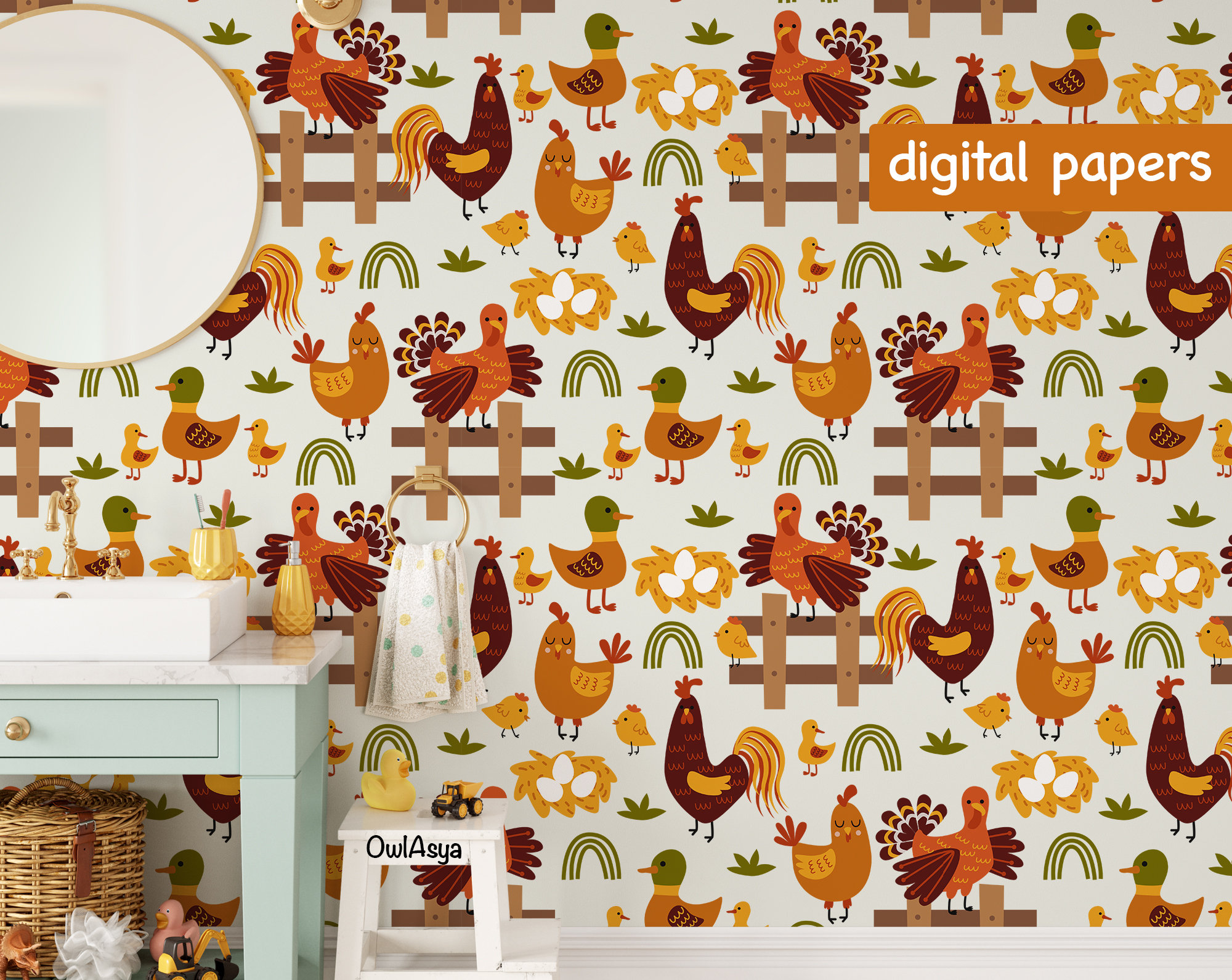 Farm Animals Digital Paper, Animal Seamless Pattern, Farm Background ...