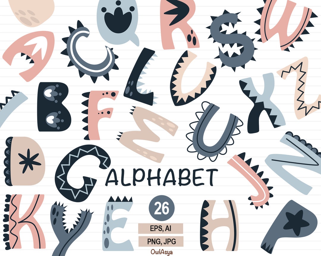 Alphabet Clipart, ABC Poster, Dinosaur Alphabet, Nursery Playroom Decor ...