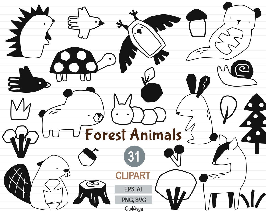 Outline Forest Animals Clipart, Woodland Animals, Black Line Animals ...