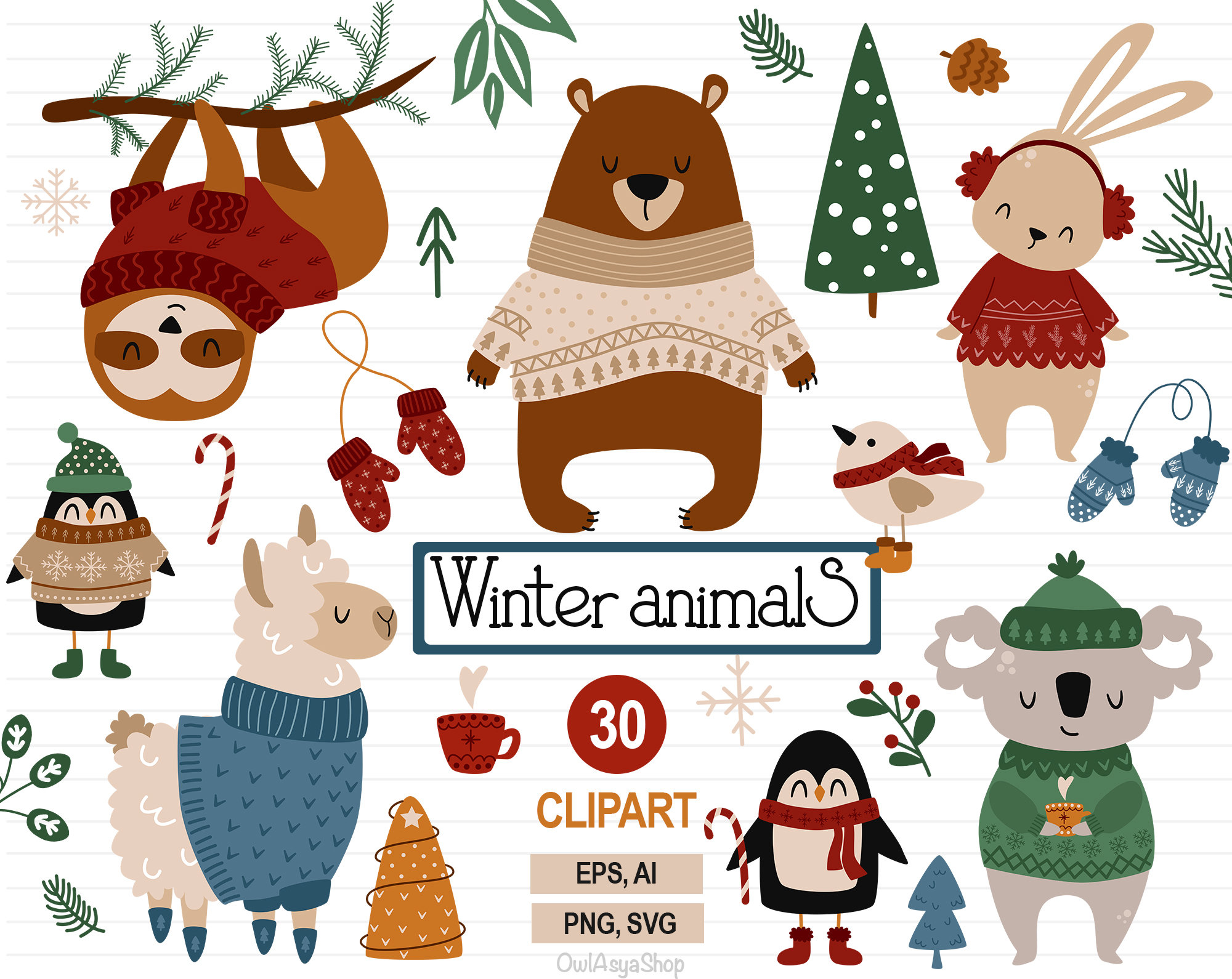 Winter Animals SVG, Cozy Winter Clipart, Boho Animals PNG, Woodland ...