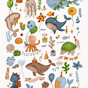 Undersea Watercolor Clipart, Sea Animal, Birthday Party, Sea Baby ...