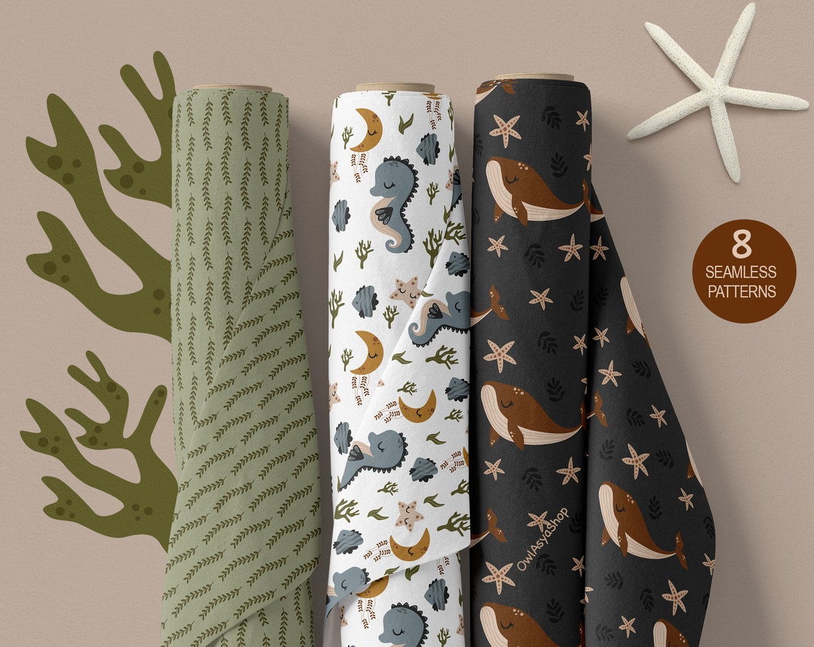 Boho Digital Paper, Sea Animals Printable, Boho Whale Paper, Bohemian ...