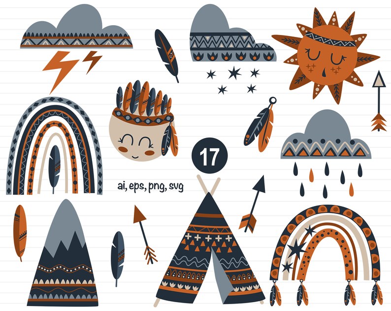 Baby Weather Clipart, Rainbow SVG, Tribal Nursery Printable, Moon PNG ...