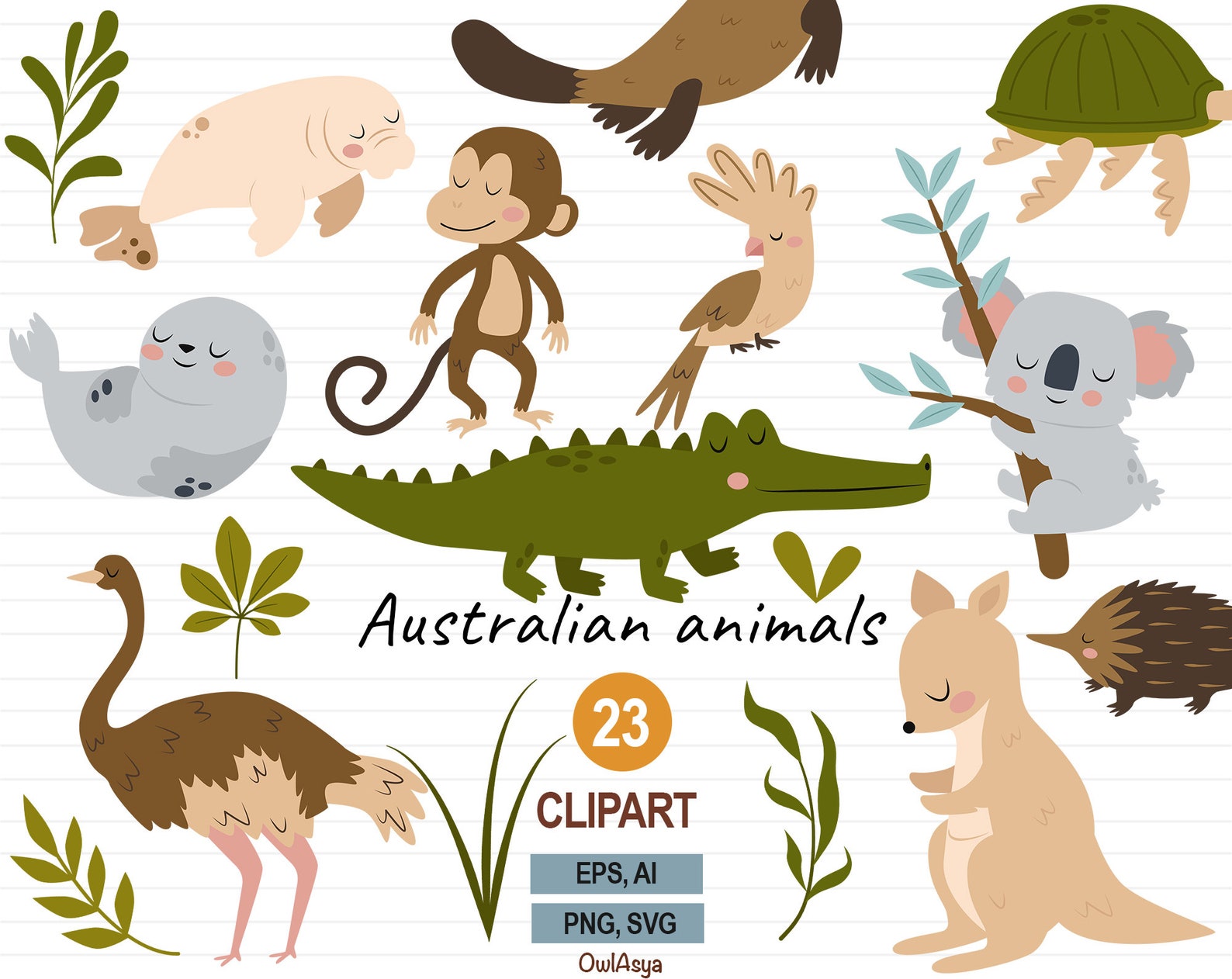 Australian Animals SVG, Wild Animals Clipart, Koala PNG, Kangaroo ...