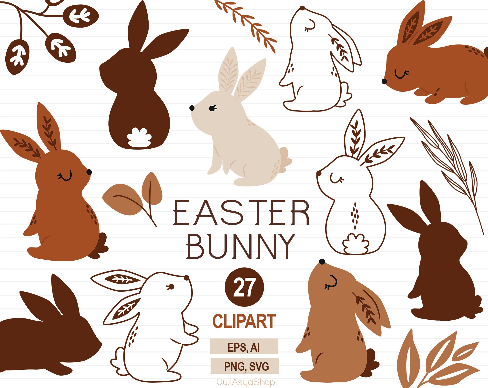 Easter Bunny Svg, Boho Easter Clipart, Rabbit Svg, Easter Svg Cut Files ...