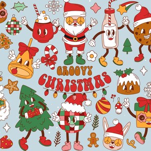 Retro Christmas Clipart, Groovy Retro SVG, Merry Christmas Characters ...