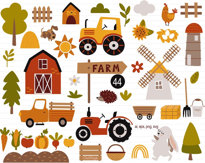 Farm Clipart - Farm Bundle SVG - Ranch Clipart - Barn PNG - Transport ...