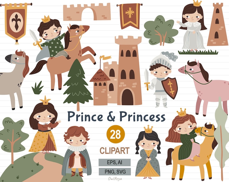 Kingdom Clipart, Little Princess PNG, Cute Prince SVG, Castle, Hand ...