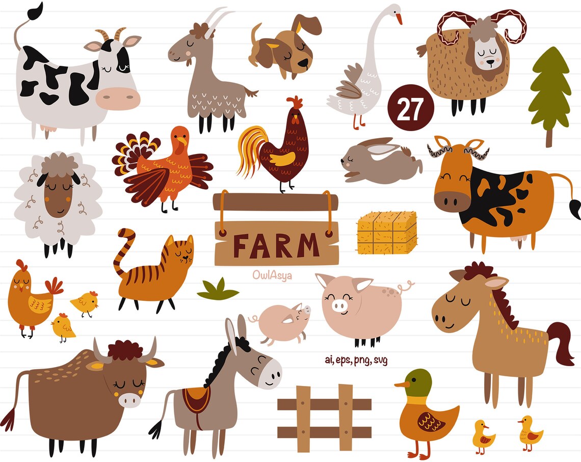 Farm Animals Clipart, Animals Svg, Farm Bundle, Cute Farm Animal, Ranch ...