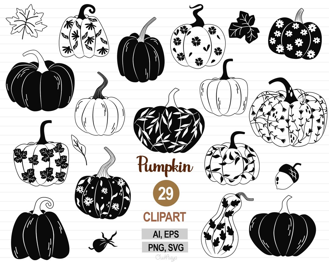 Line Pumpkin Clipart, Black Pumpkin SVG, Autumn Pumpkin PNG, Vector ...
