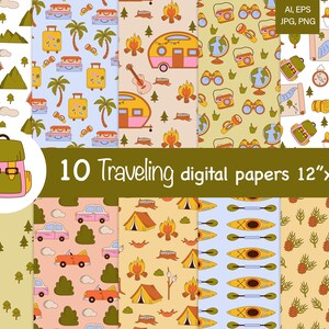 Traveling Digital Paper, Summer Travel Seamless Pattern, Tourism ...