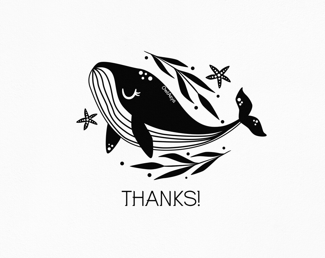 Ocean Animals SVG, Black Sea Animals Clipart, Doodle Whale PNG, Sea ...