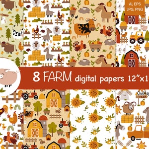 Farm Animals Digital Paper, Animal Seamless Pattern, Farm Background ...