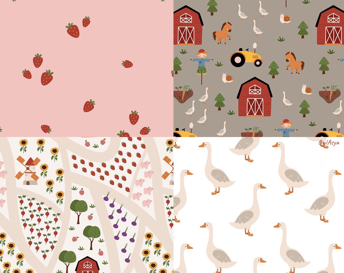 Farm Life Animals Digital Paper, Animals Seamless Pattern, Farm ...