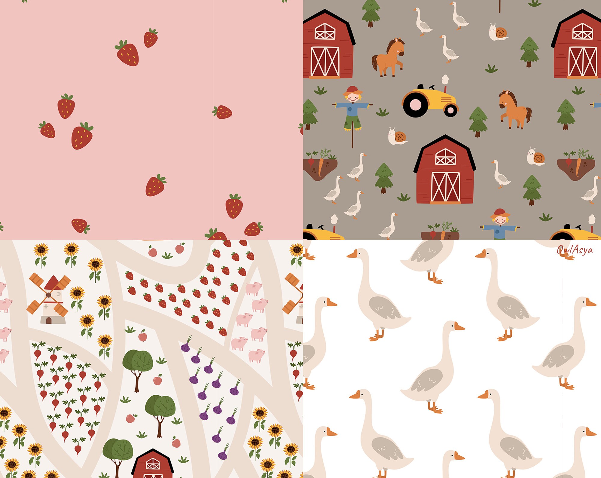 Farm Life Animals Digital Paper, Animals Seamless Pattern, Farm ...