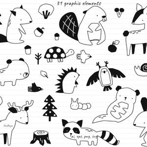 Outline Forest Animals Clipart, Woodland Animals, Black Line Animals ...