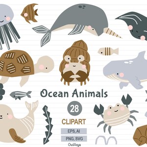 Ocean Animals Clipart, Sea Life SVG, Underwater Animals SVG, Nursery ...