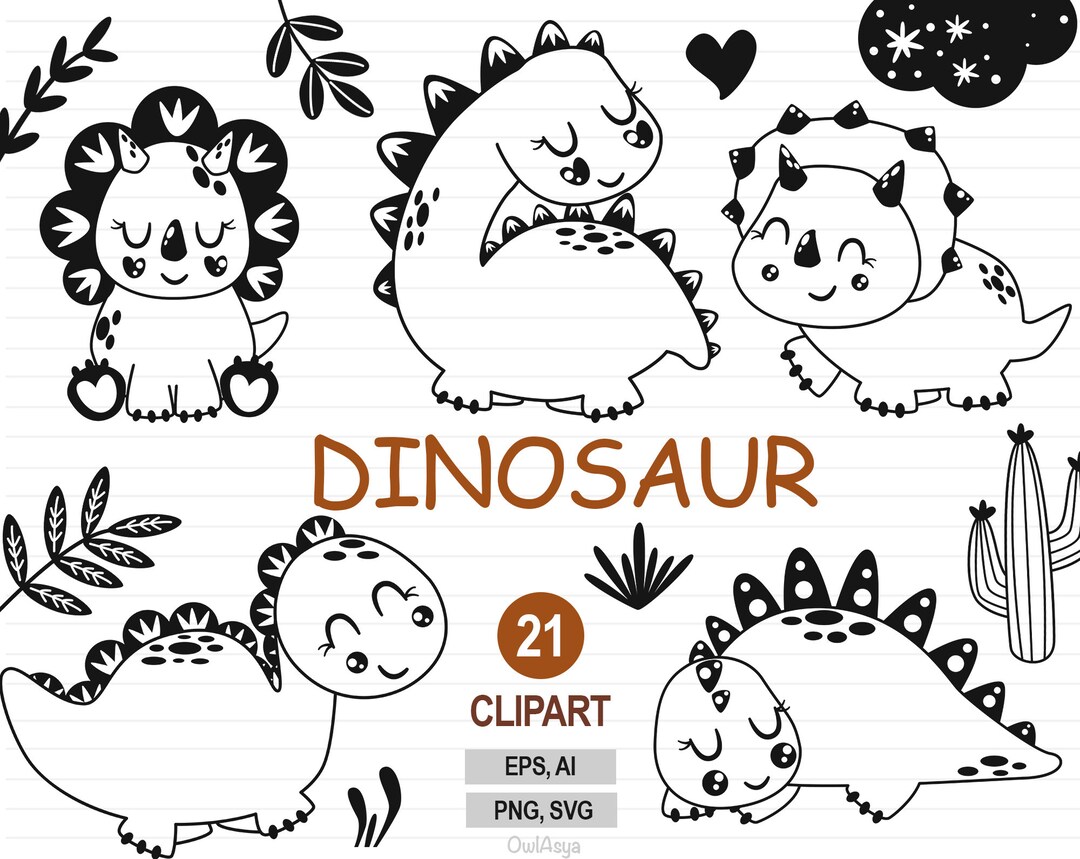Dinosaur SVG, Black Dino Clipart, Baby Dino PNG, Nursery Printable, T ...